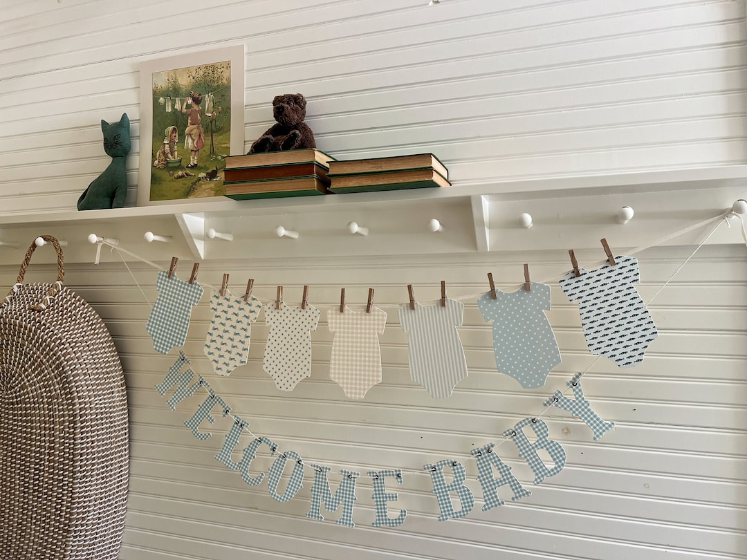Baby Shower Nursery Blue Banner Clothesline 5x7 Bodysuits - Etsy