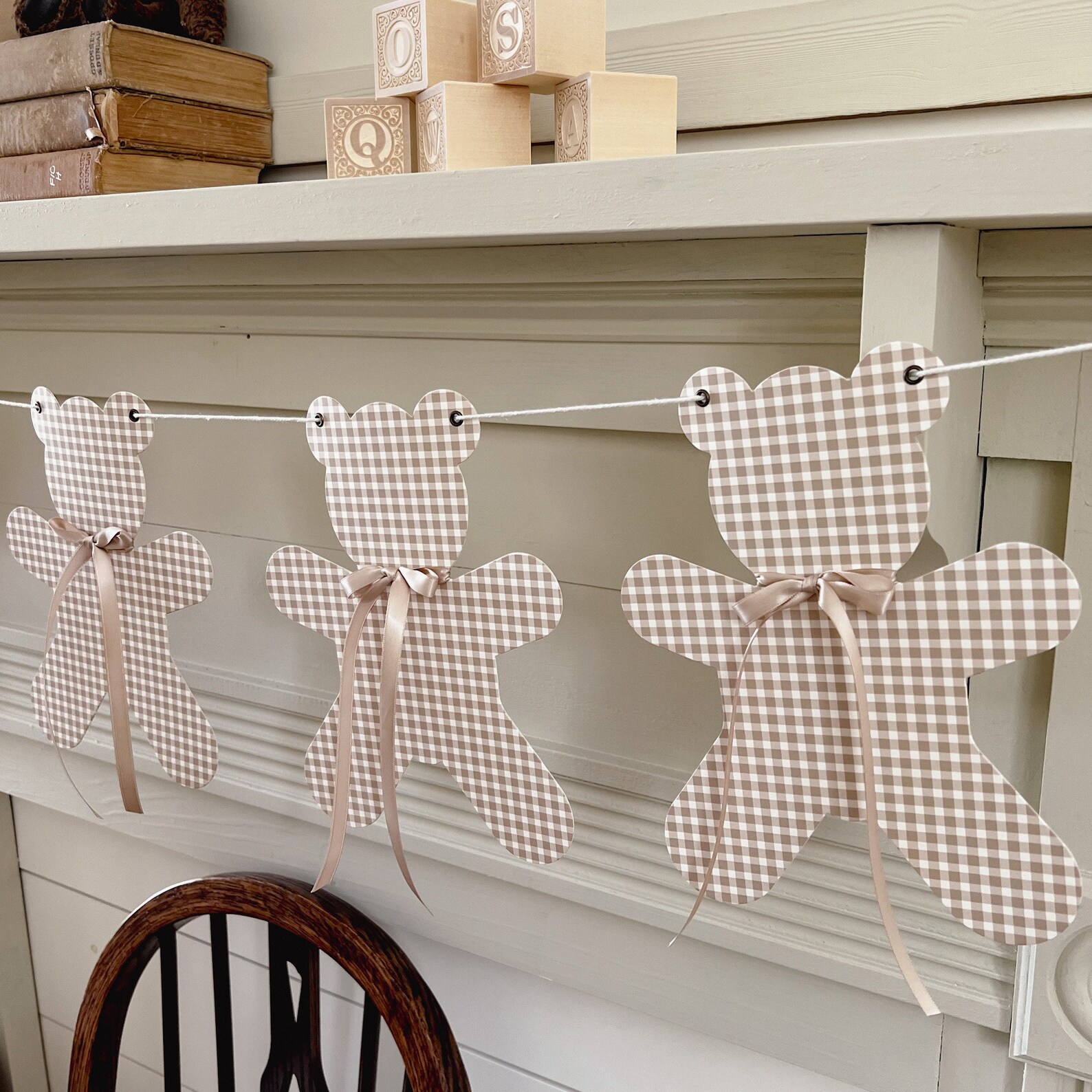 Baby Shower Teddy Bear Banner Garland, 5 Large 7 3/8"w X 9 1/2"h ...