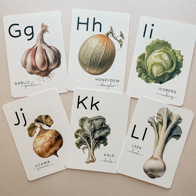 Alphabet ABC Flashcards Fruit Veggies Food 5x7" Cards, Homeschool ...