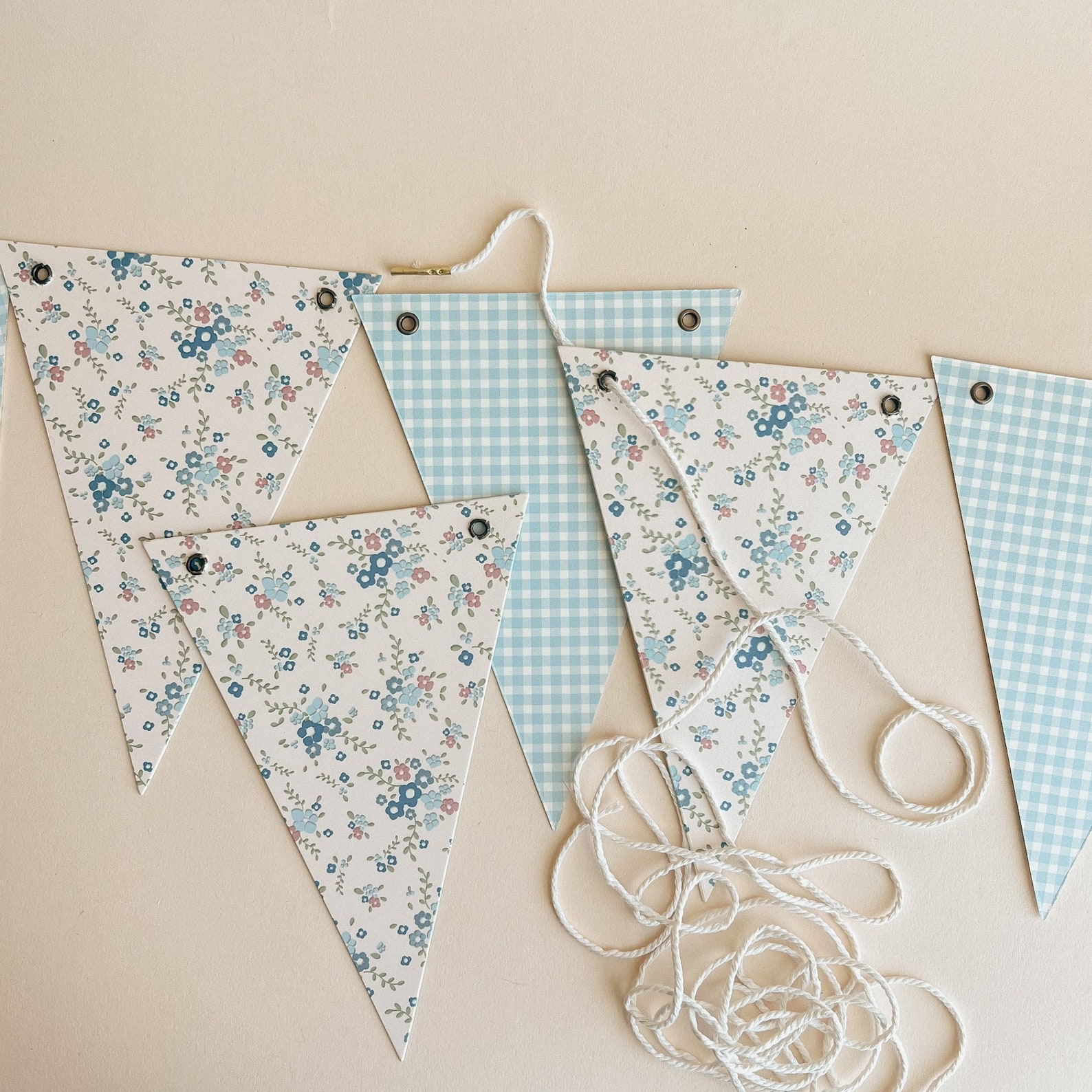 Bunting, Blue Floral Gingham Adjustable 5x7" Flags, Baby Shower ...
