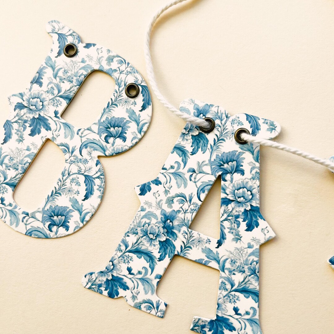 Custom Banner, Blue Chinoiserie 4" Small Letters, Spell Phrases and ...