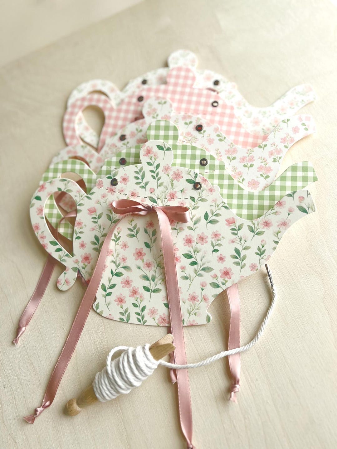 Floral Teapot Banner: Pink & Green Party Decor, 5 Large Teapots - Etsy