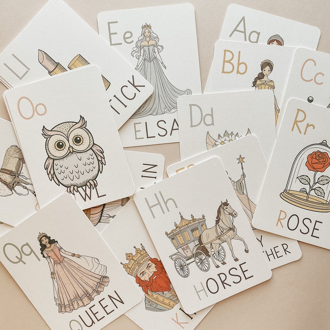 Princess Alphabet Flashcards, Princess Room and Nursery Decor, Birthday ...