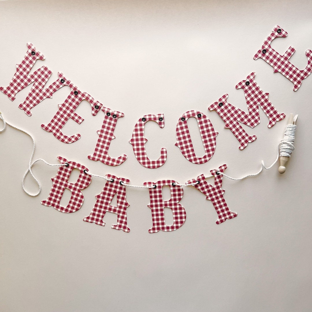 WELCOME BABY Shower Garland - Red Gingham Party Decoration, Adjustable ...