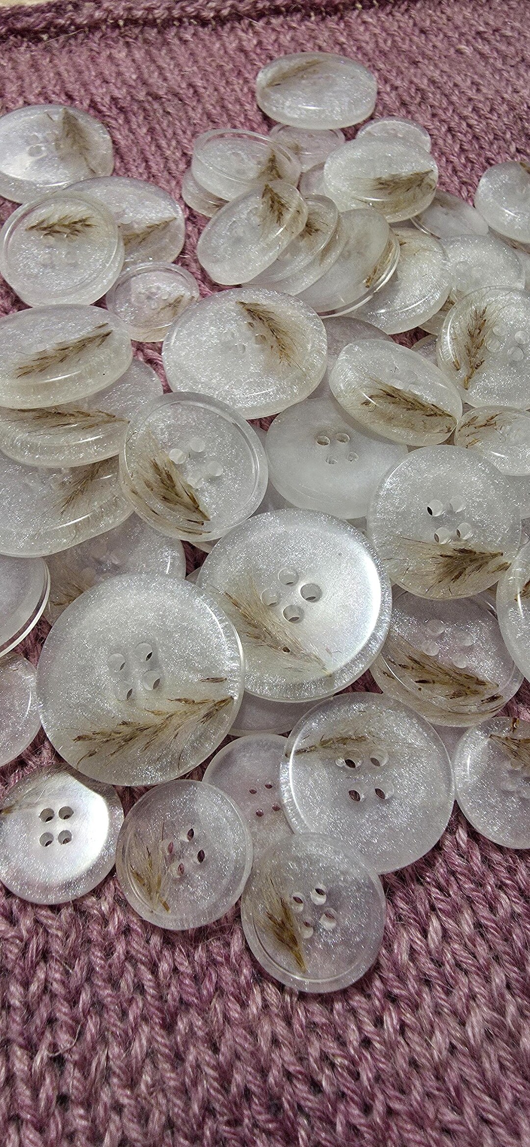 Buttons White With Brown Reed Plant, Epoxy Resin Buttons, Handmade ...