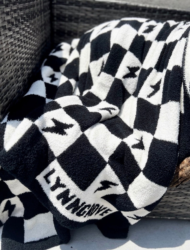 Lightning Bolt Checkered Knit Blanket - Lineman Blanket - Lifewife ...