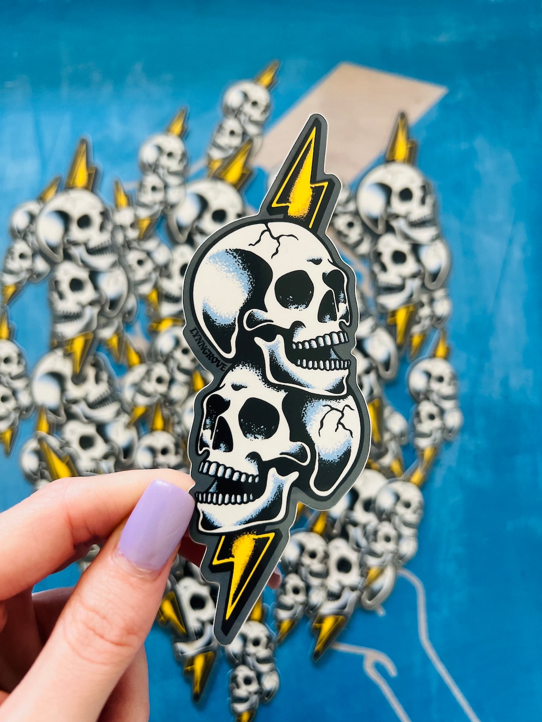 Stacked Skulls Lightning Bolt Sticker - LINEMAN Sticker Hard Hat ...