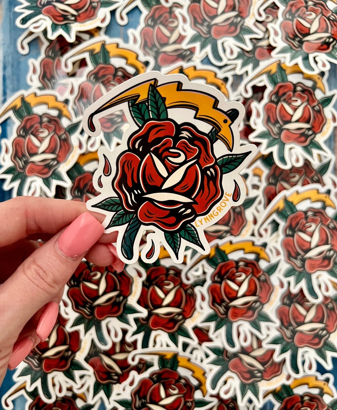 Rose Scythe Bolt Sticker - LINEMAN Hard Hat Sticker , Blue Collar ...