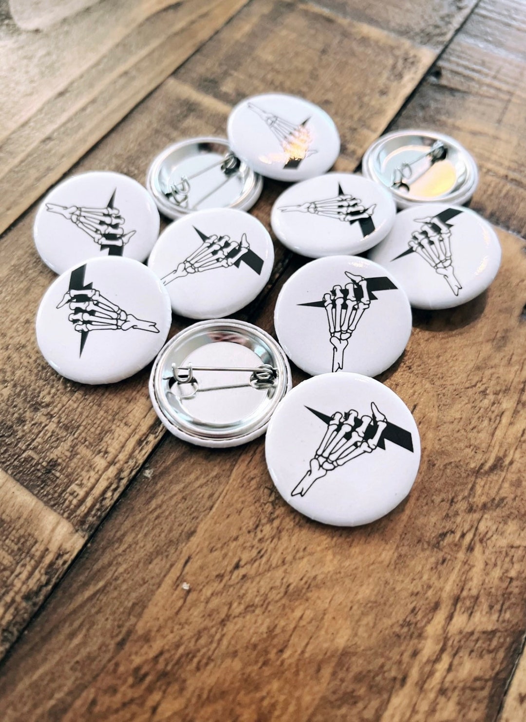 Skeleton Hand Lightning Bolt Button Pin Glossy PIN LINEMAN Hard Hat ...