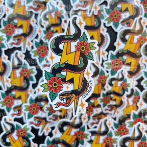 Traditional Snake Lightning Bolt Sticker - Traditional Tattoo, Lineman ...