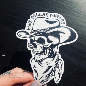 Blue Collar Cowboy Sticker - Lineman Sticker , Hard Hat Sticker , Blue ...