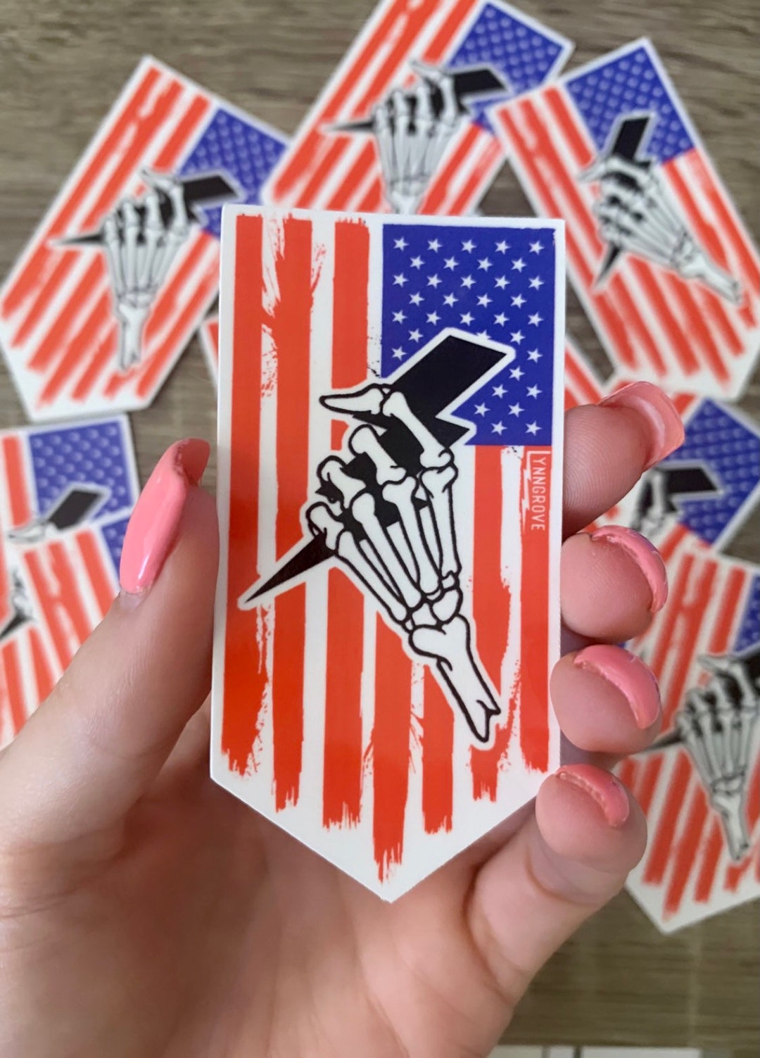 Skeleton Hand Flag Sticker - Lineman Sticker Hard Hat Sticker , Blue ...