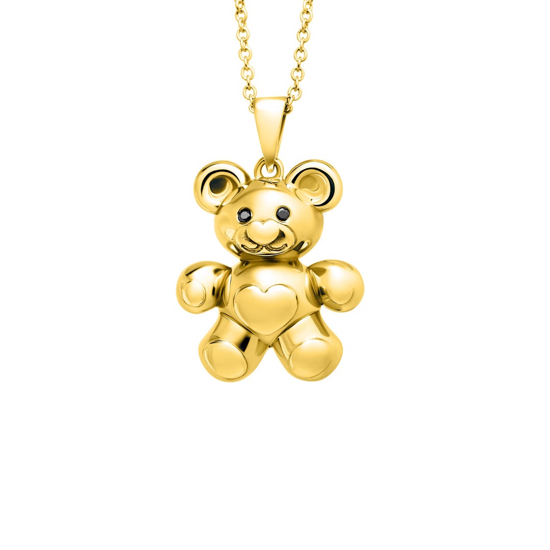 TEDDY BEAR NECKLACE, Teddy Bear Pendant in 14K Real Gold, Puffed Teddy ...