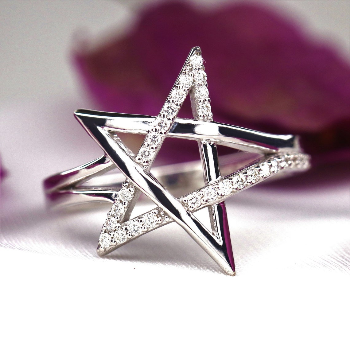 Star Diamond Ring in 14k Gold 0.17 Carat Natural Diamond - Etsy
