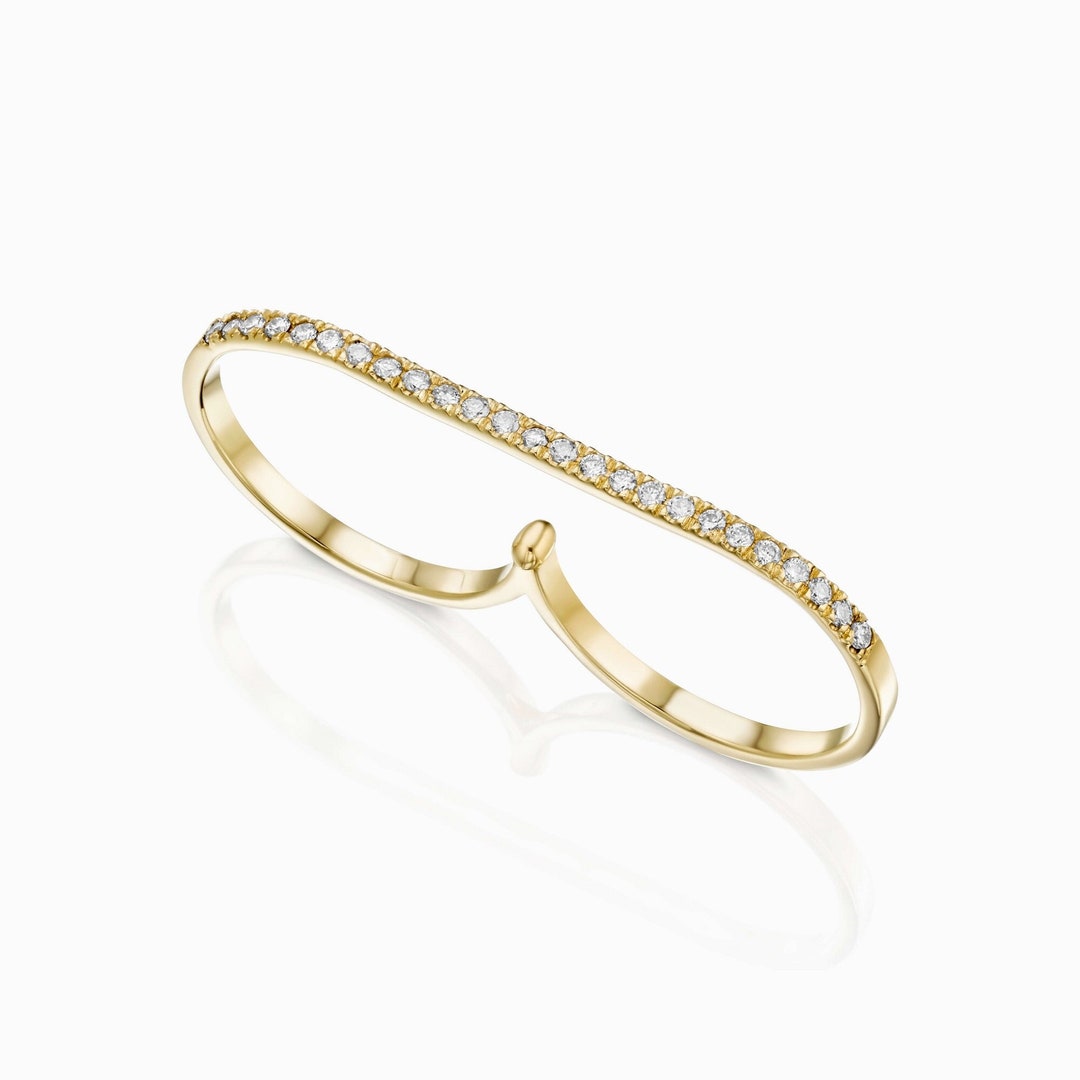 Two Finger Diamond Ring in 14K White Rose or Yellow Gold - Etsy