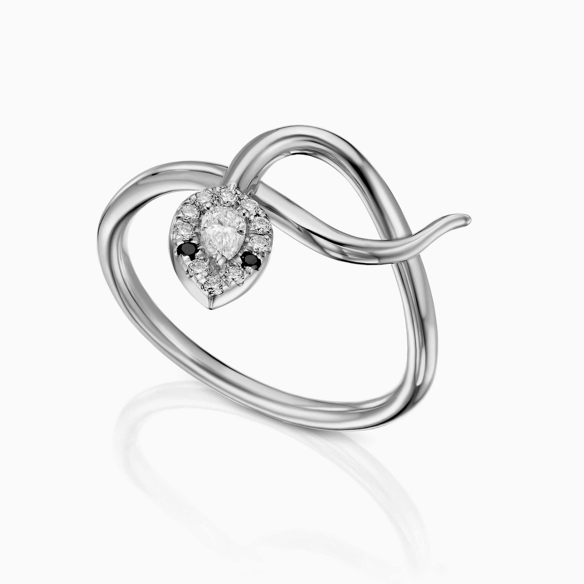 Diamond Ring Snake Shape in 14K Gold With Black Diamond Eyes- Unique ...