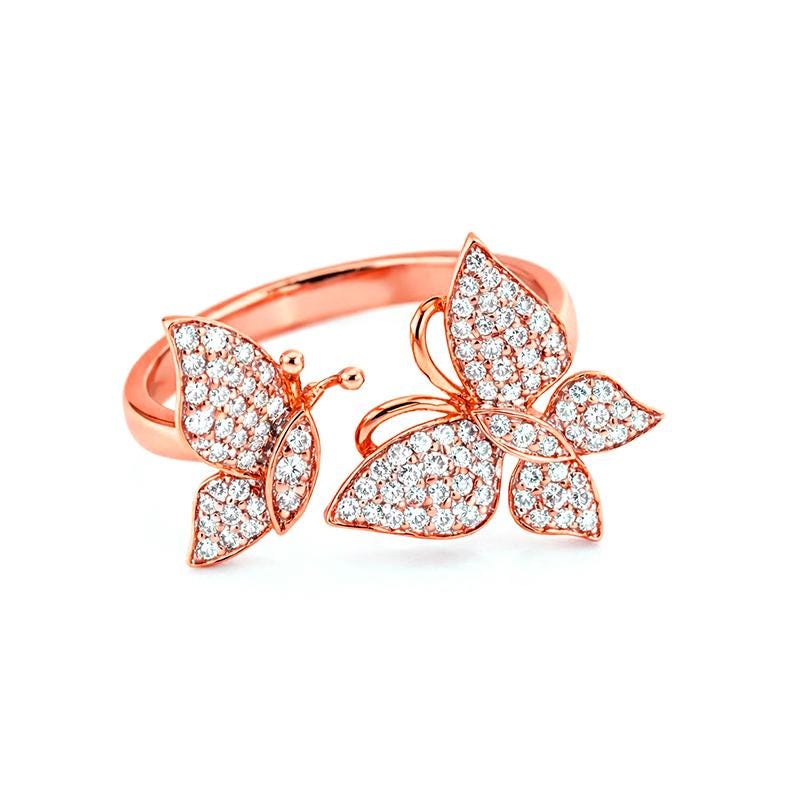 Diamond Ring Butterfly Shape in 14K White Gold 103 Diamonds- Stackable ...