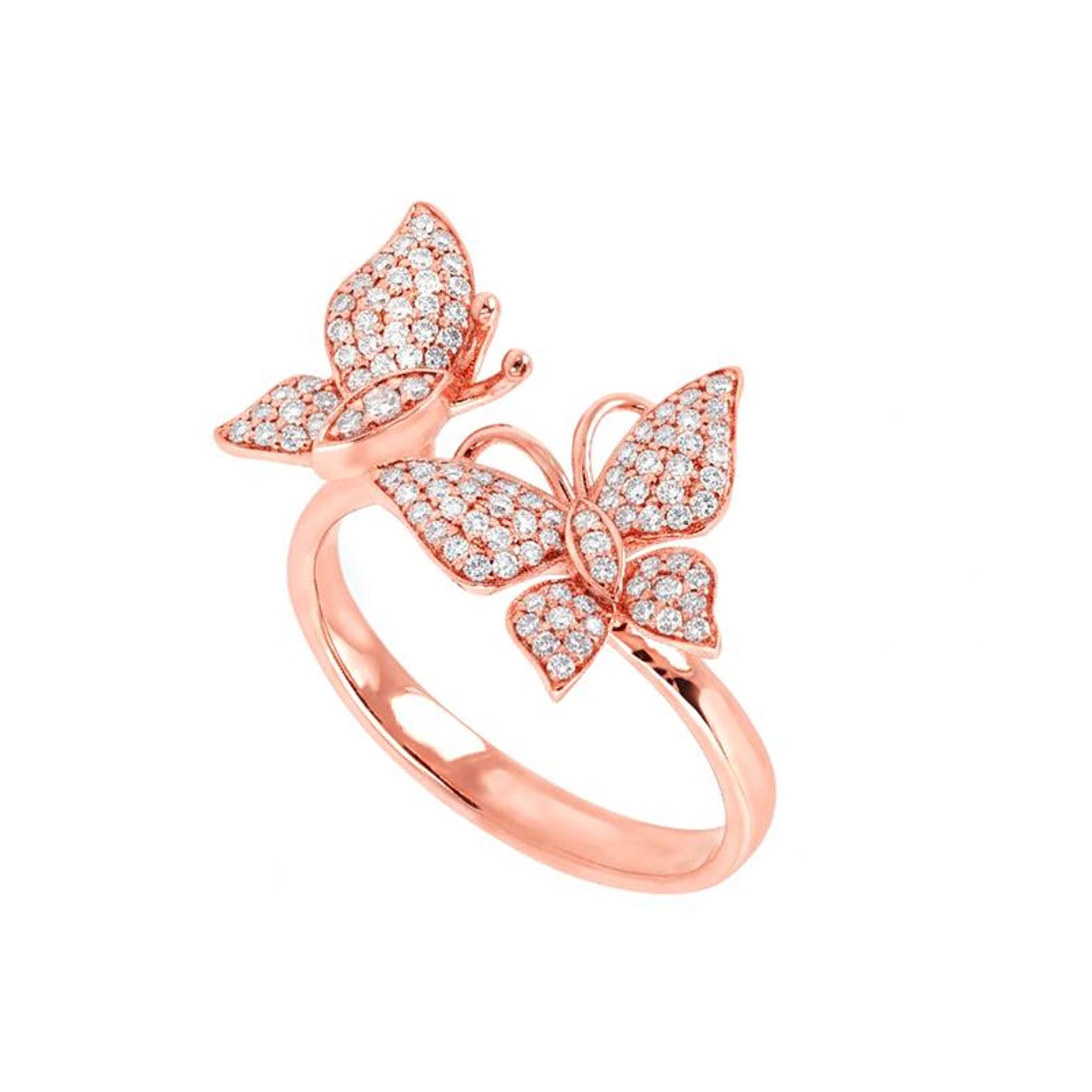 Diamond Ring Butterfly Shape in 14K White Gold 103 Diamonds- Stackable ...