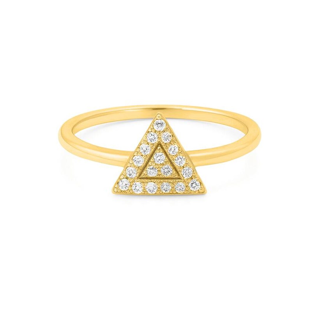 Triangular Shape Micro Pave Diamond Ring / 14K Gold / Trendy White ...