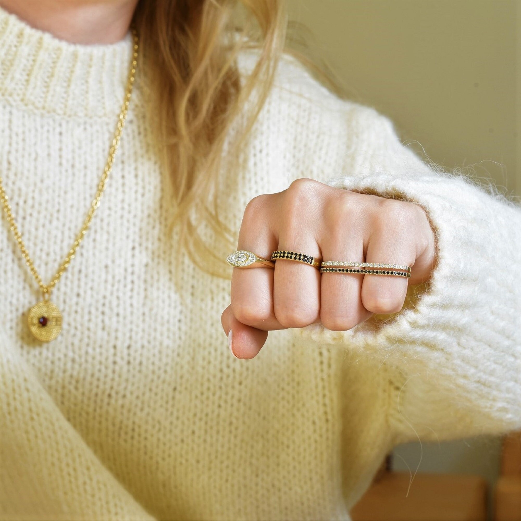 Two Finger Diamond Ring in 14K White Rose or Yellow Gold | Etsy