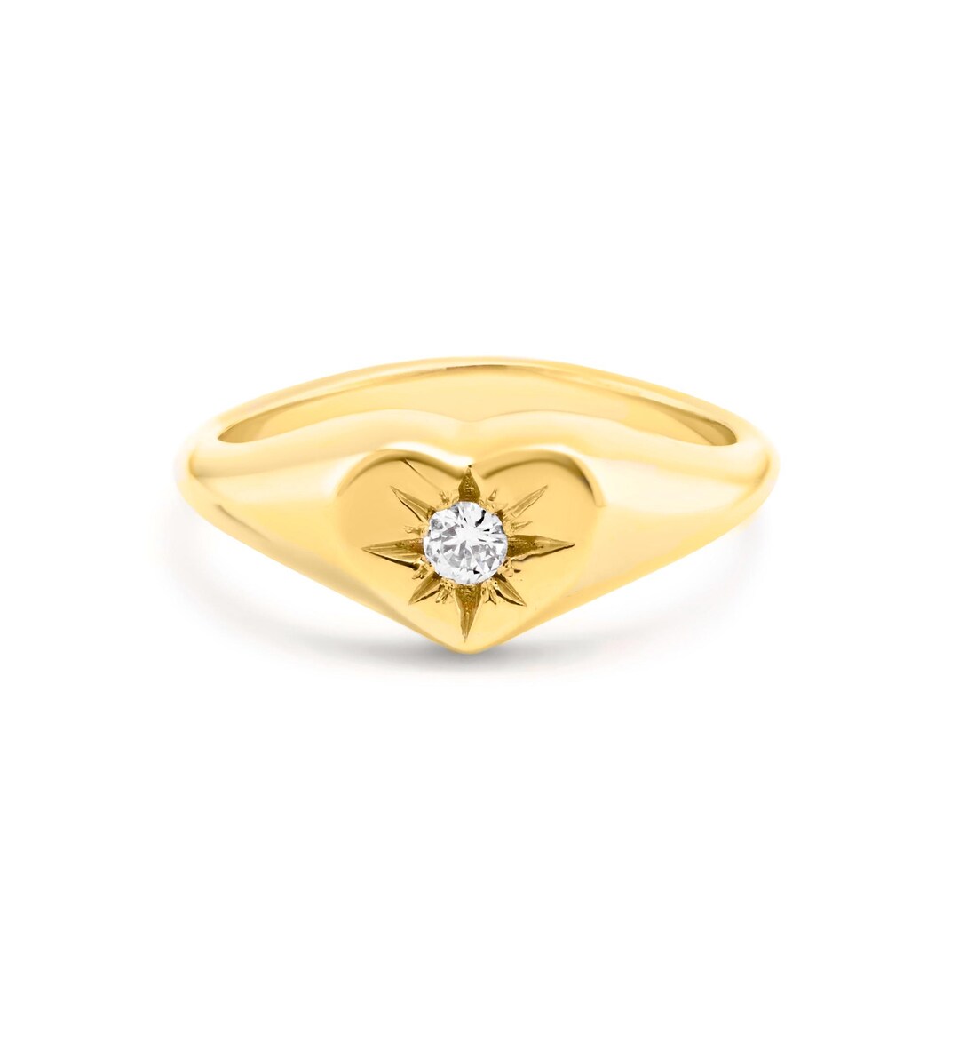 PINKIE HEART RING Heart Signet Ring 14K Gold Signet Ring Solid Gold ...