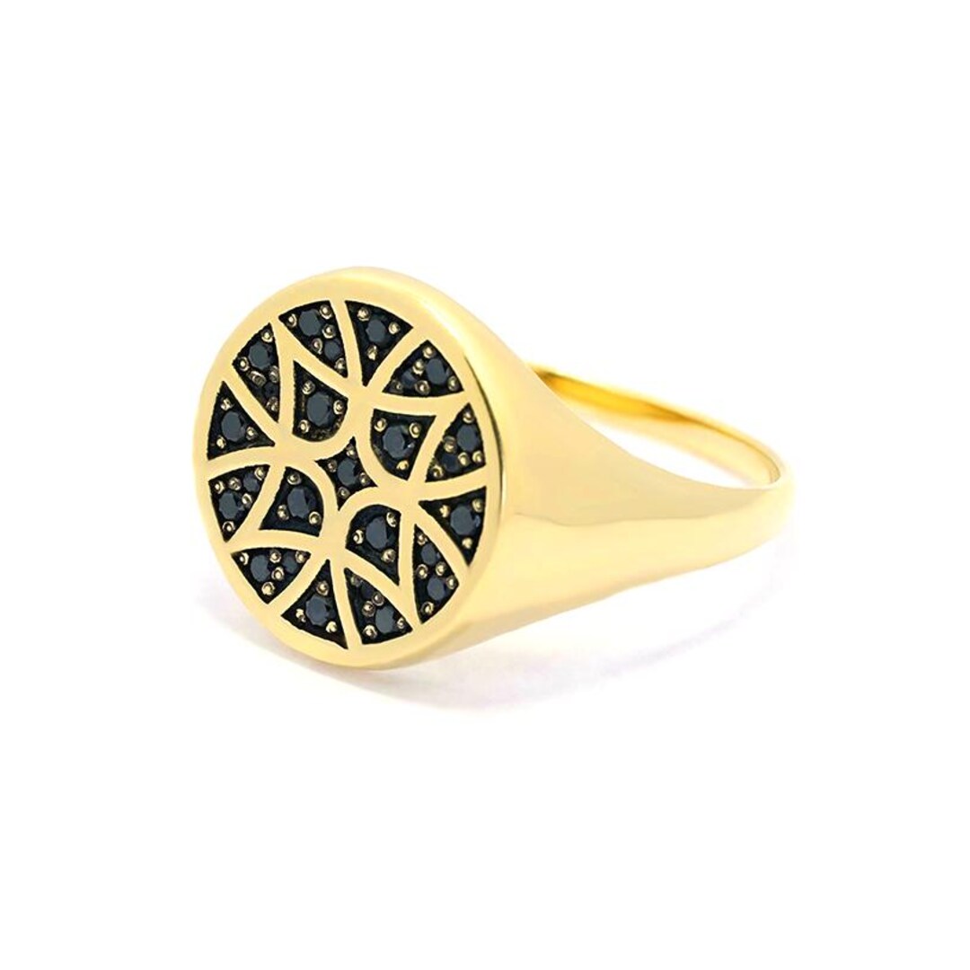 Mandala Style Signet Ring in 14K Gold, Chunky Gold Ring, Big Gold ...