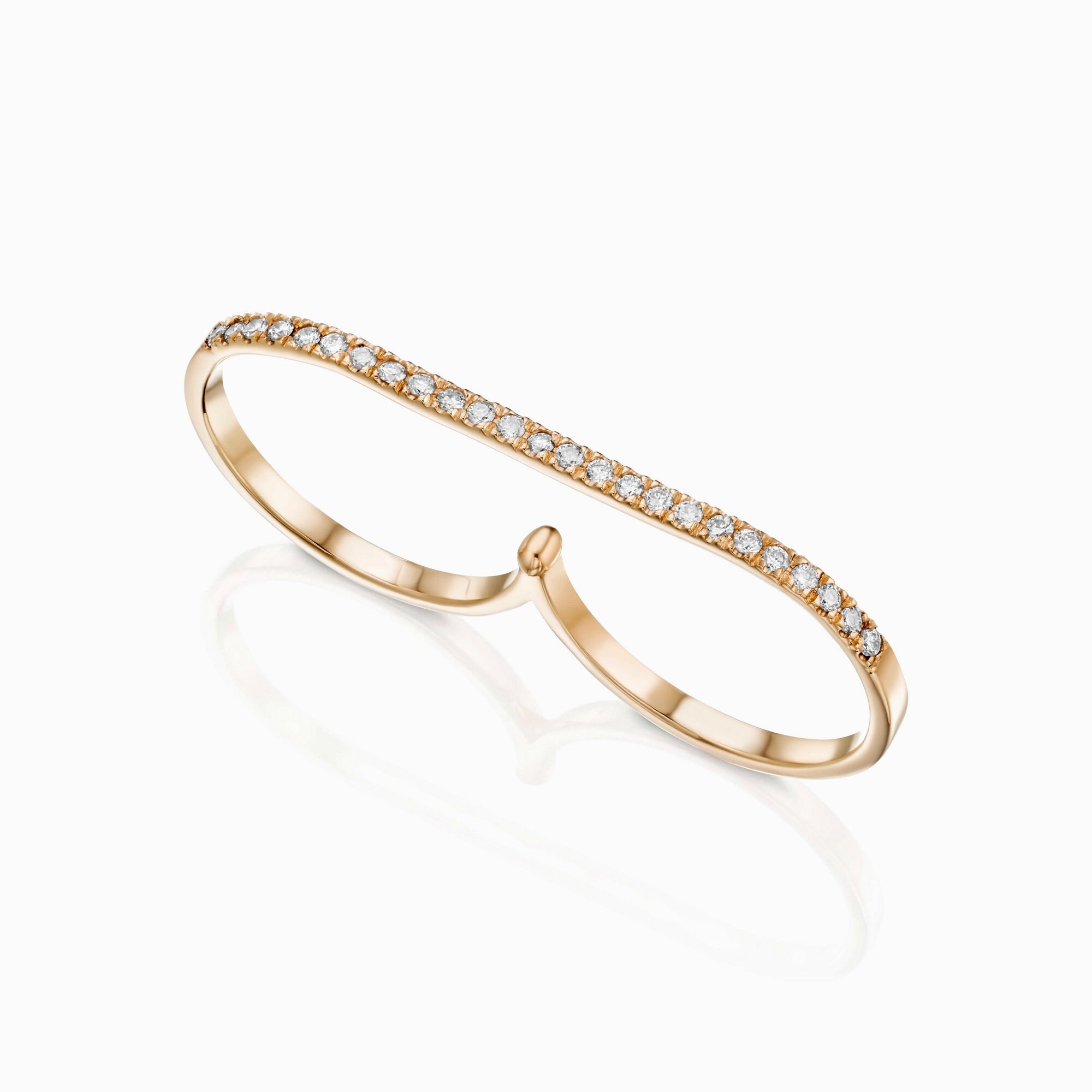 Two Finger Diamond Ring in 14K White Rose or Yellow Gold - Etsy