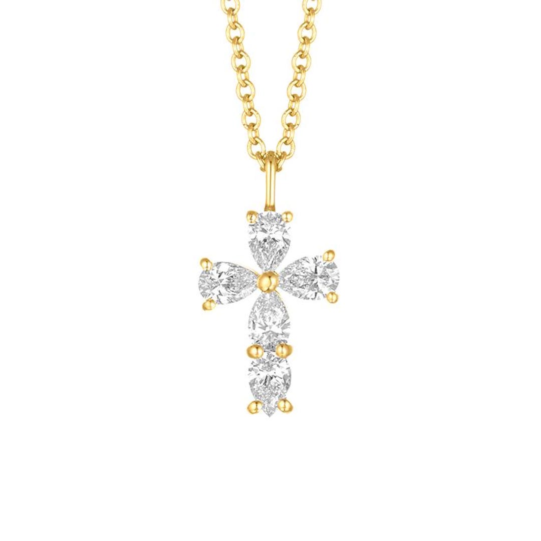 Cross Shape Diamond Necklace - Pear Diamond Cut Cross Necklace in 14k ...
