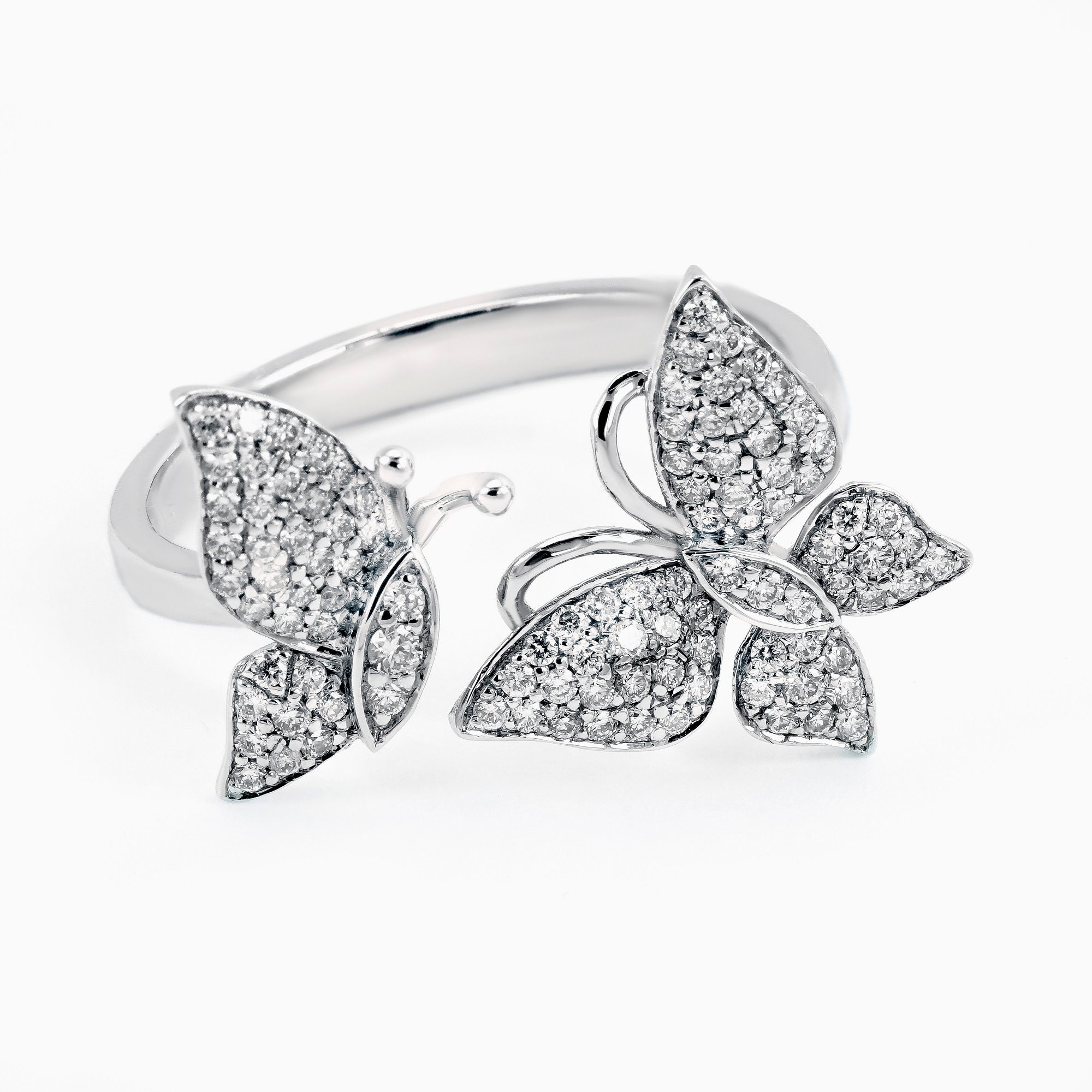 Diamond Ring Butterfly Shape in 14K White Gold 103 Diamonds | Etsy