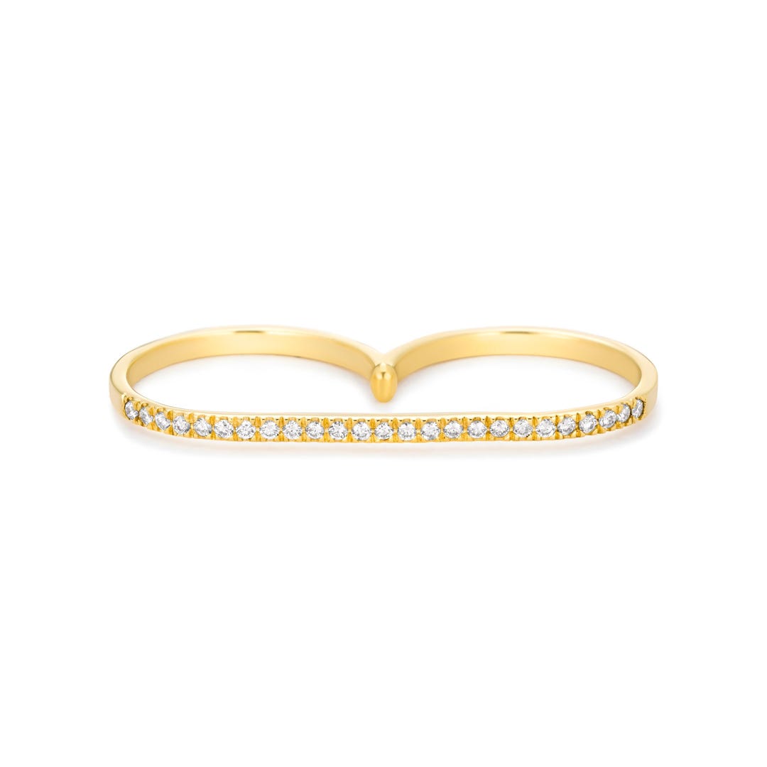 Two Finger Diamond Ring in 14K White Rose or Yellow Gold- Double Finger ...