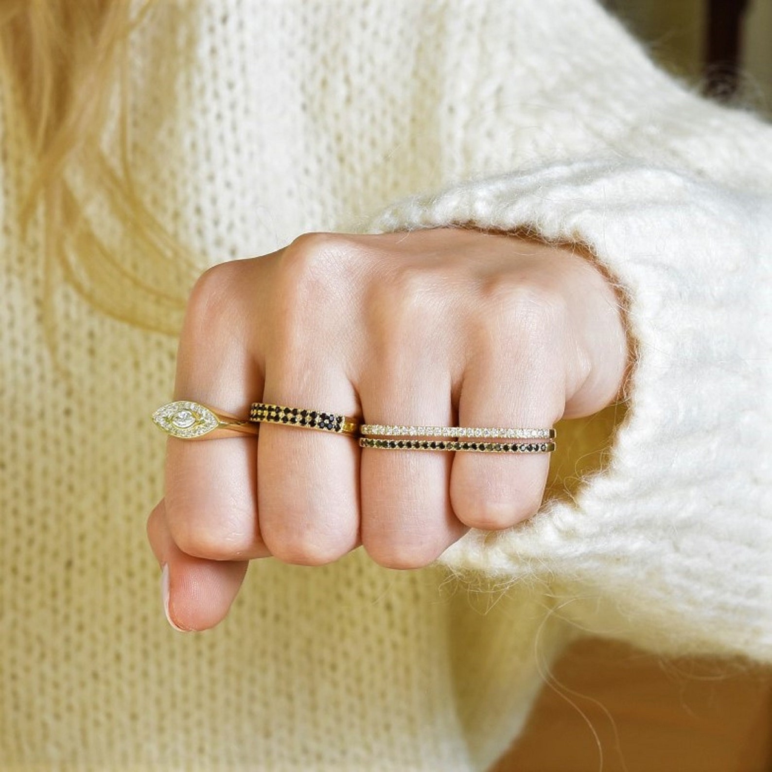 Two Finger Diamond Ring in 14K White Rose or Yellow Gold | Etsy