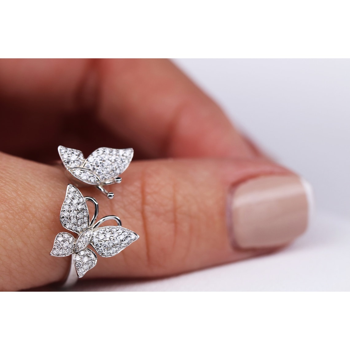 Diamond Ring Butterfly Shape in 14K White Gold 103 Diamonds - Etsy