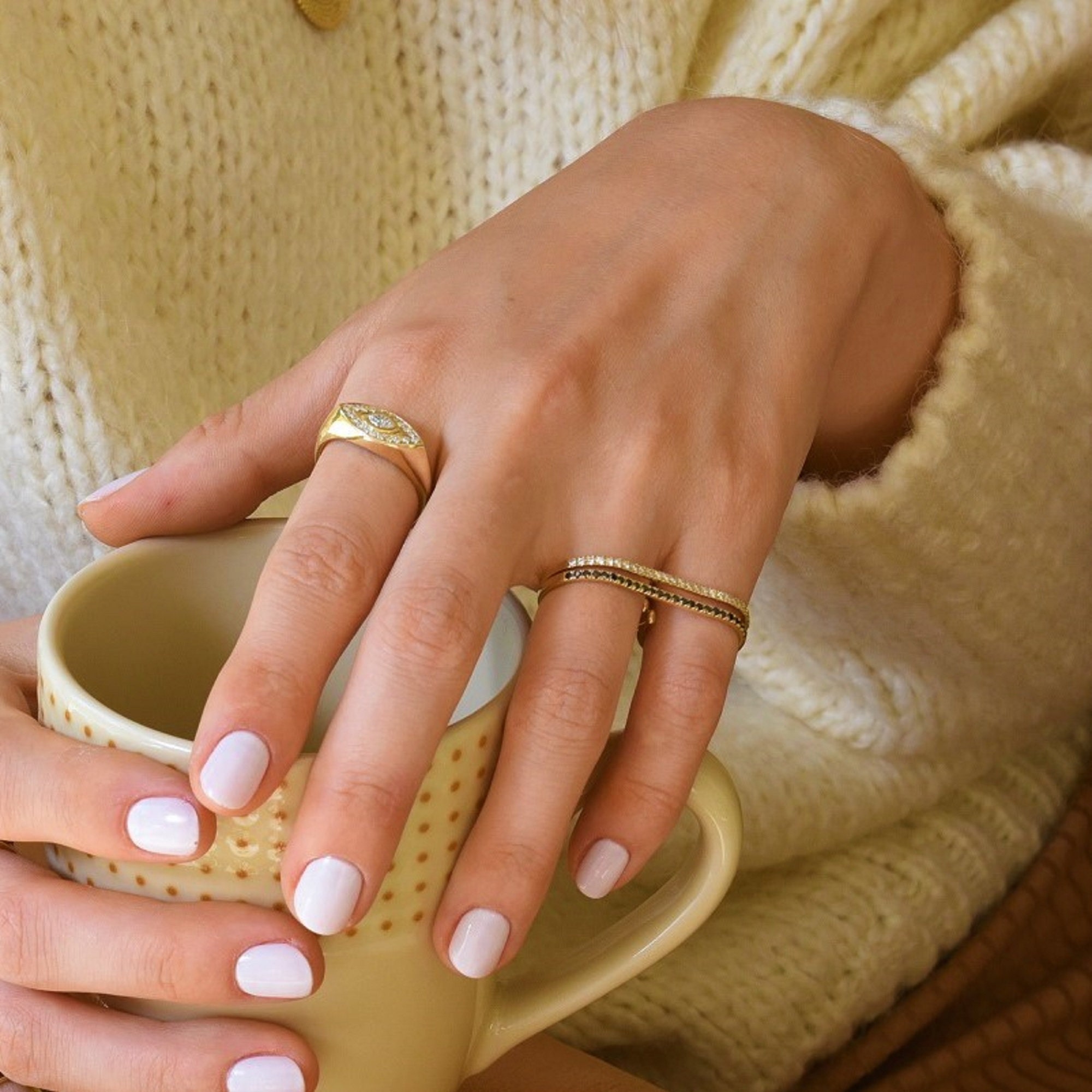 Two Finger Diamond Ring in 14K White Rose or Yellow Gold | Etsy