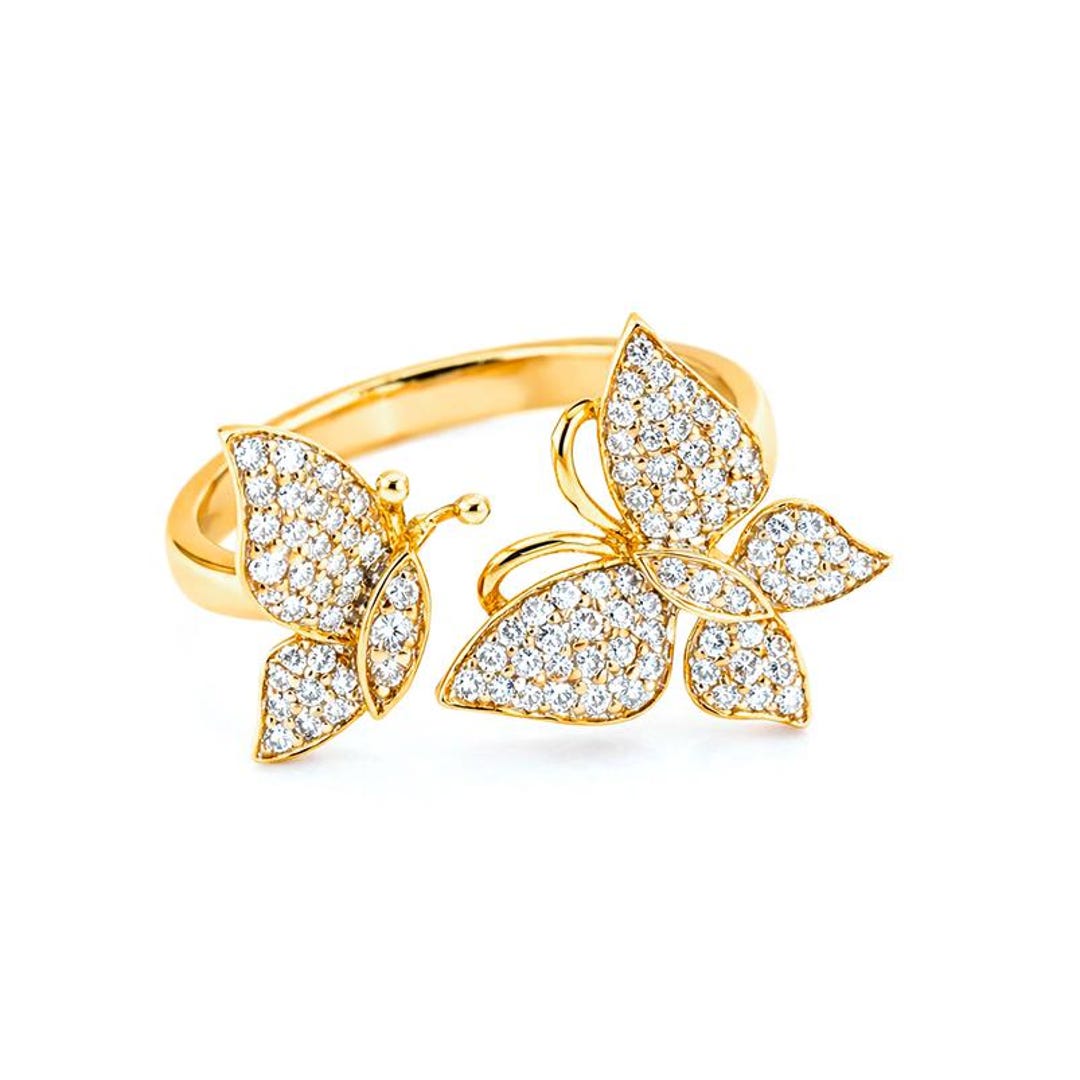 Diamond Ring Butterfly Shape in 14K White Gold 103 Diamonds- Stackable ...