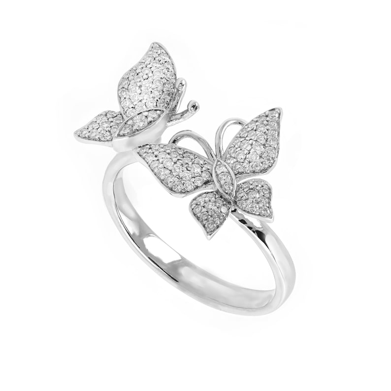 Diamond Ring Butterfly Shape in 14K White Gold 103 Diamonds- Stackable ...