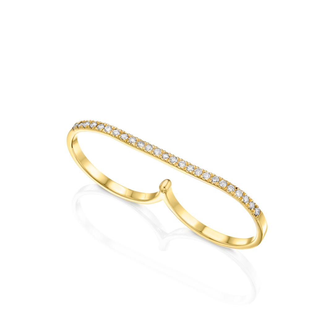 Two Finger Diamond Ring in 14K White Rose or Yellow Gold- Double Finger ...