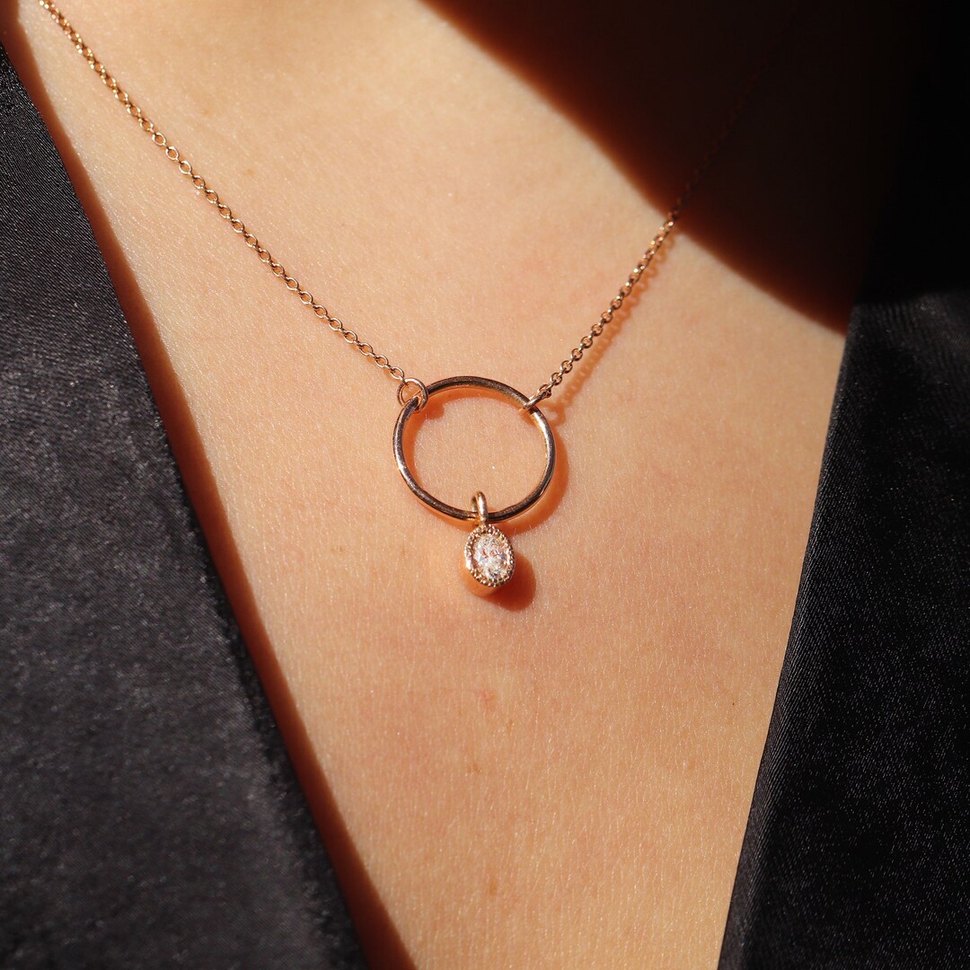 Oval Diamond Necklace / 14k Oval Cut Diamond Solitaire / Solitaire ...