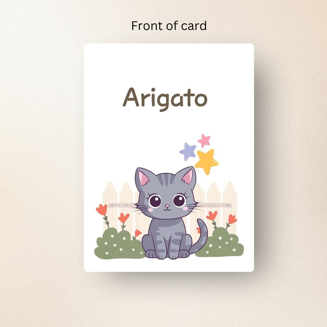 Kawaii Thank You Card, Arigato Gozaimasu Greeting Card, Kawaii Cat and ...