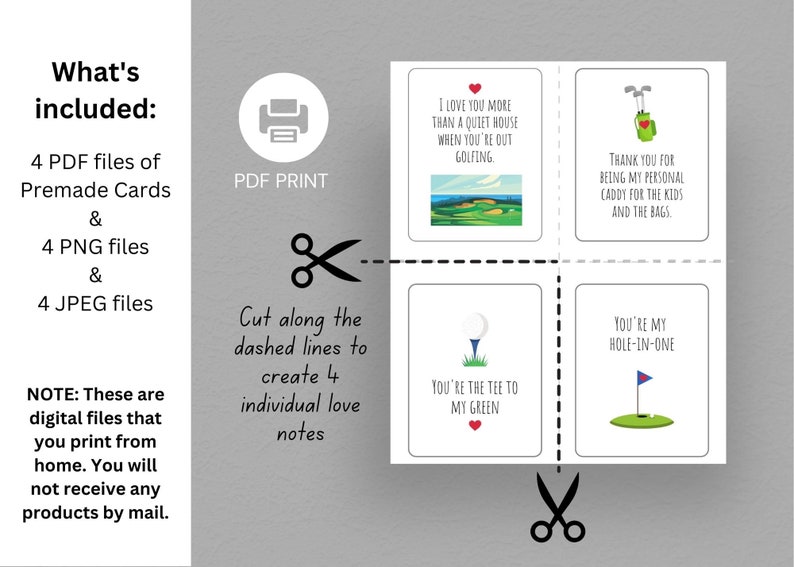 Printable Valentine Cards for Husband, Valentines Day Card, Golf Themed ...