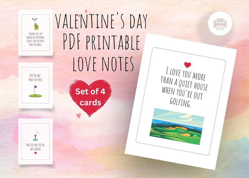 Printable Valentine Cards for Husband, Valentines Day Card, Golf Themed ...