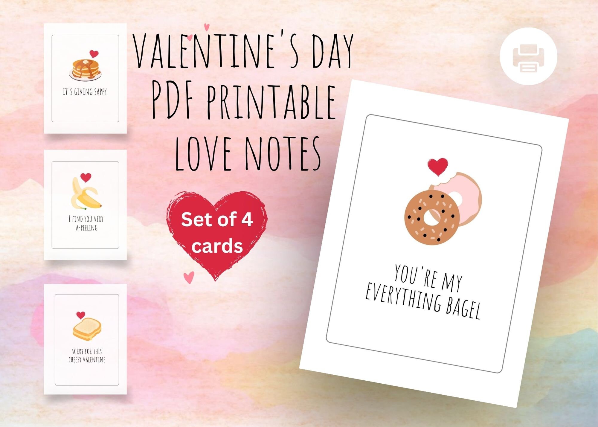 Printable Valentine Cards for School, Funny Valentines Day Card, Foodie ...