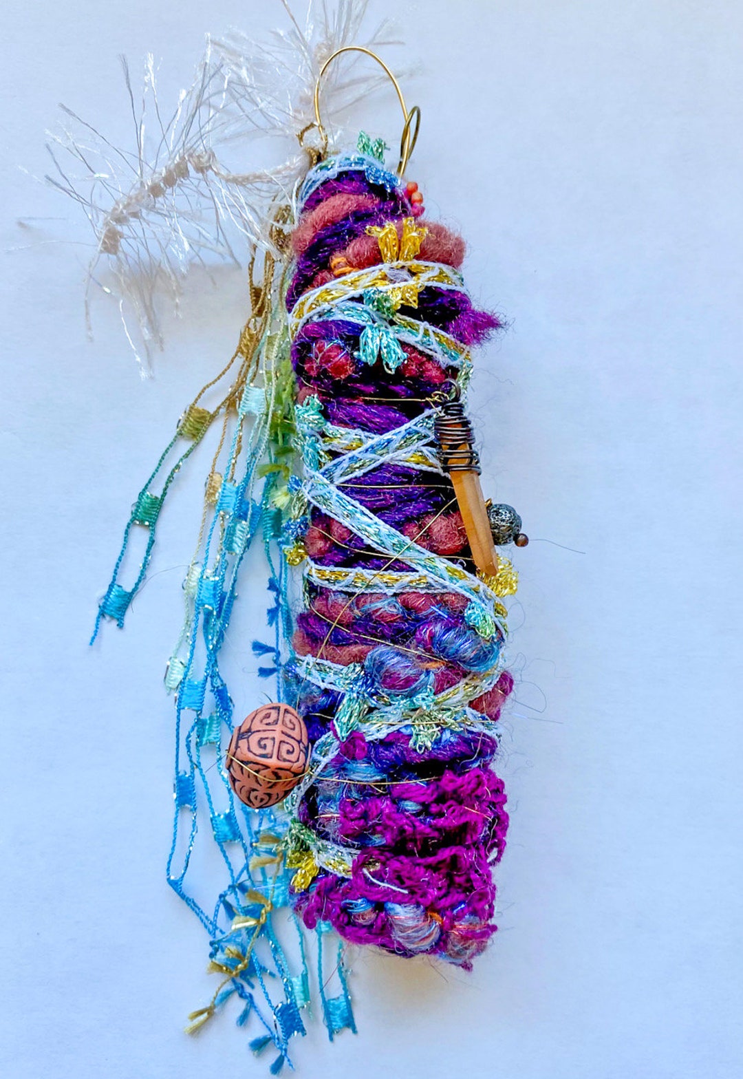 Mini Wishing Stick, Fiber Art, Mixed Media Fiber Hanger, - Etsy