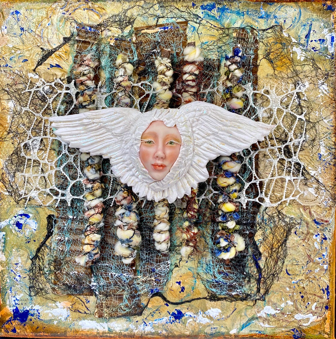 Mixed Media Assemblage Sculpture Angel Eyes - Etsy