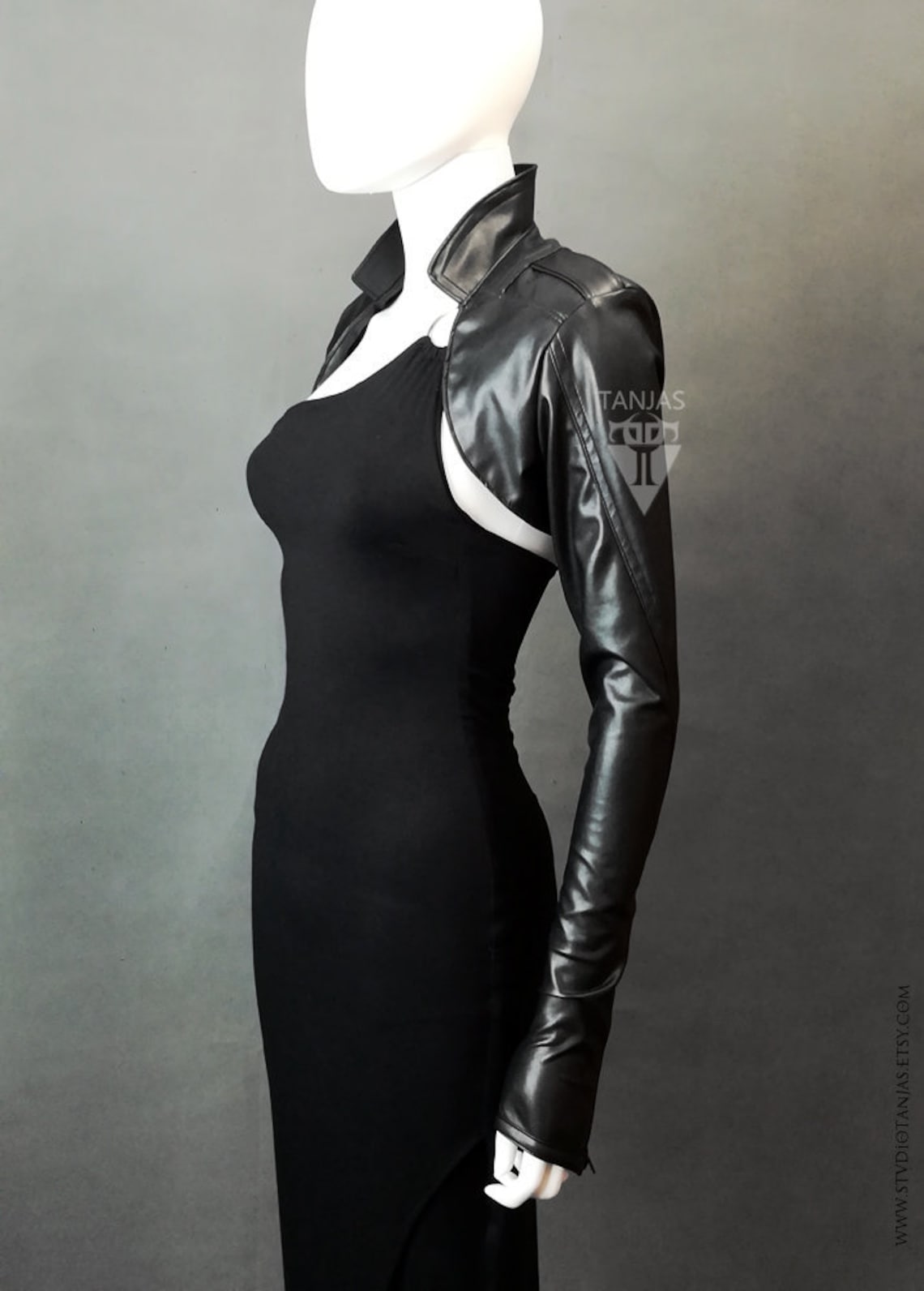 Leather Rocker Bolero Jacket With Long Fitted Sleeves Biker - Etsy