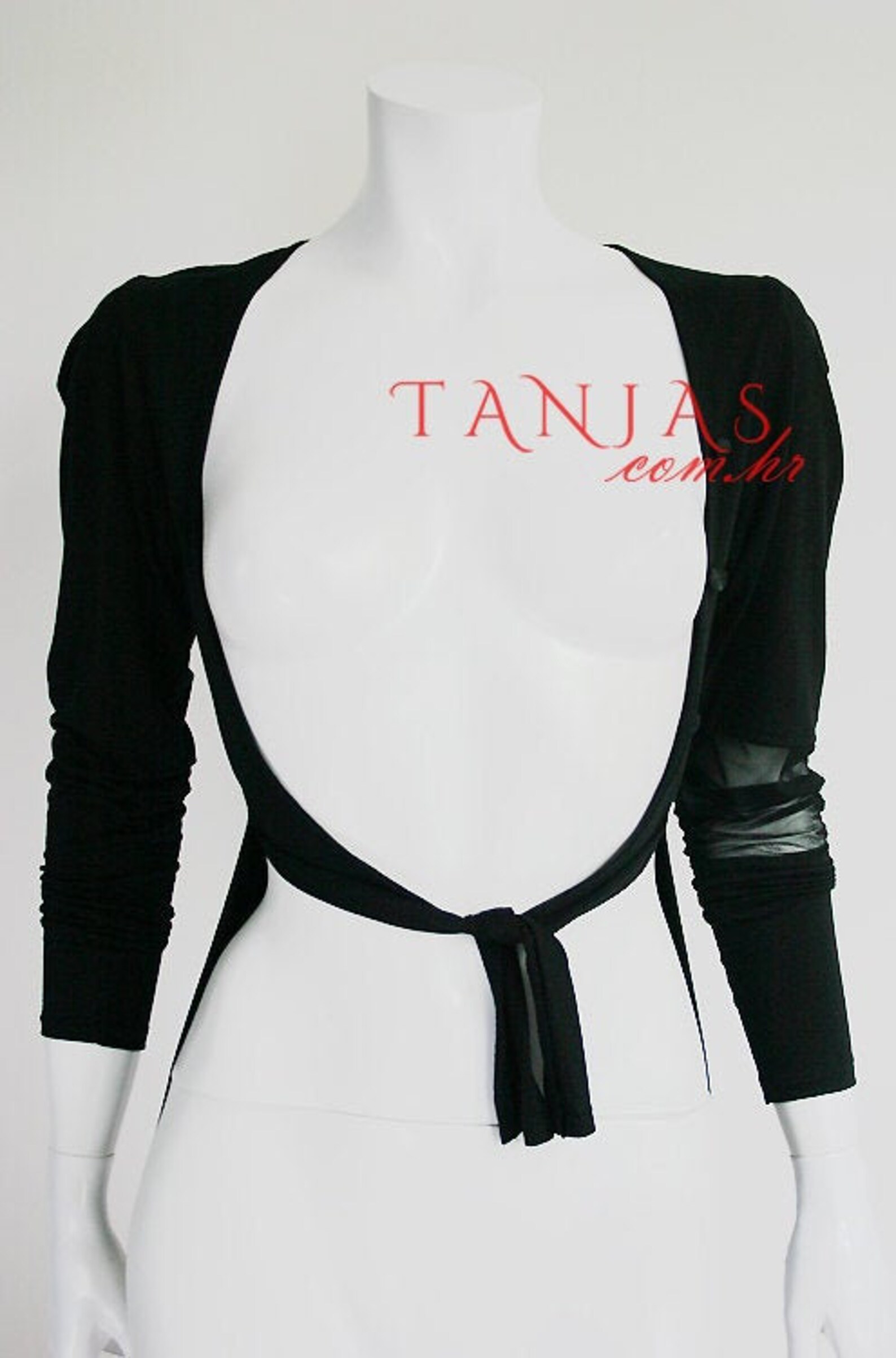 YRMA Black Shrug Bolero Vest With Mesh Detail, Black Jersey Shrug ...