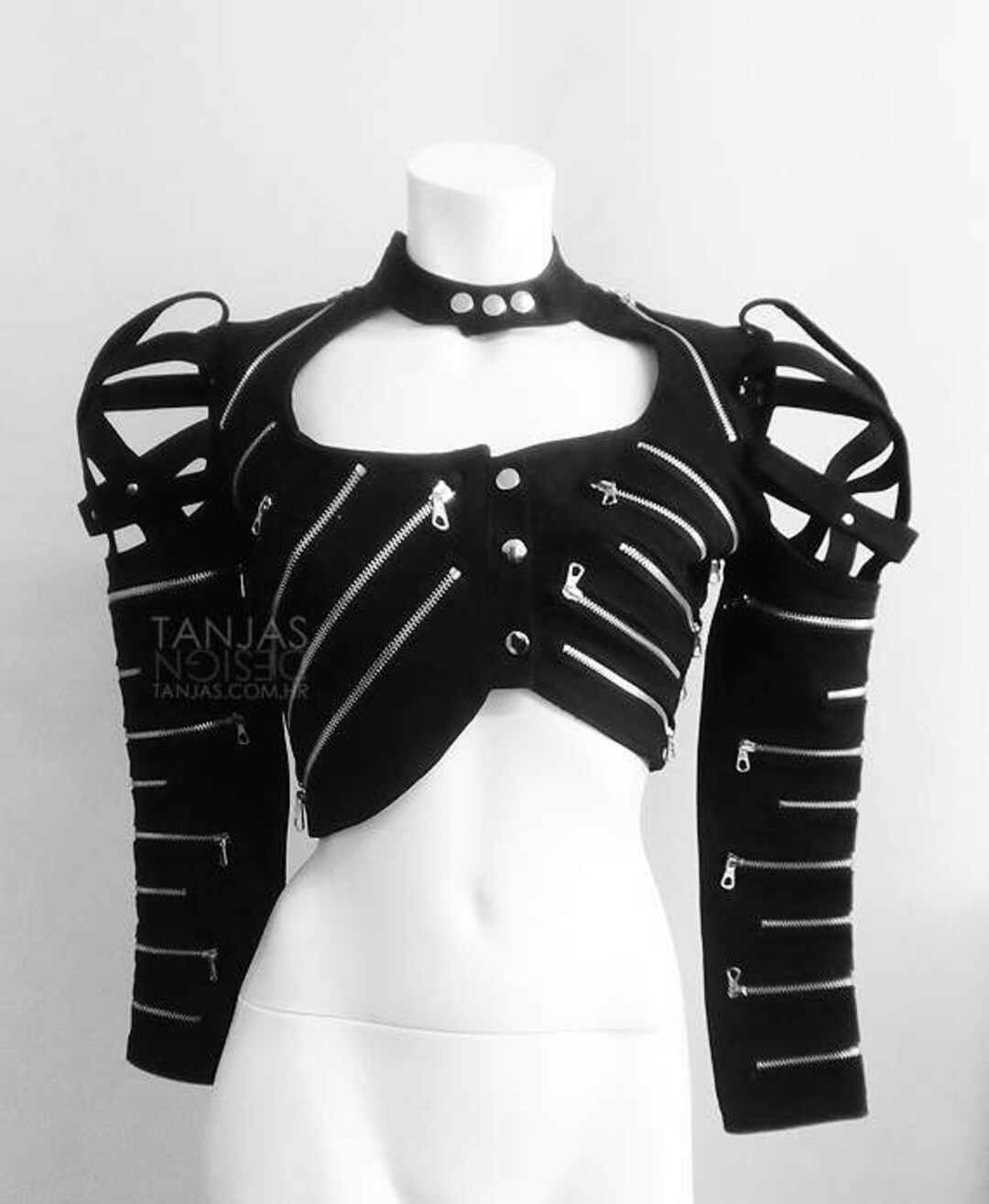 DEUZ Unique Cropped Denim Biker Jacket With Zippers | One of a Kind ...