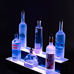 All Sizes Two Tier LED Lighted Liquor Bottle Display Shelf, 2 Step ...