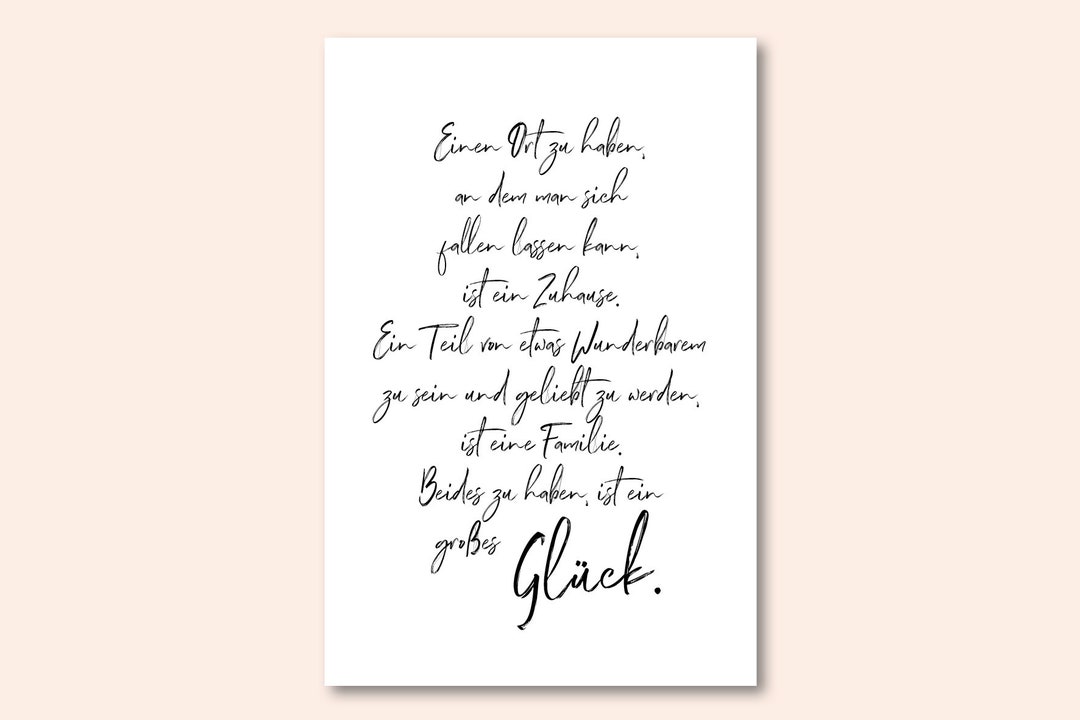 Print "Großes Glück", Poster mit Gedicht Glück, Familienposter, Poesie ...