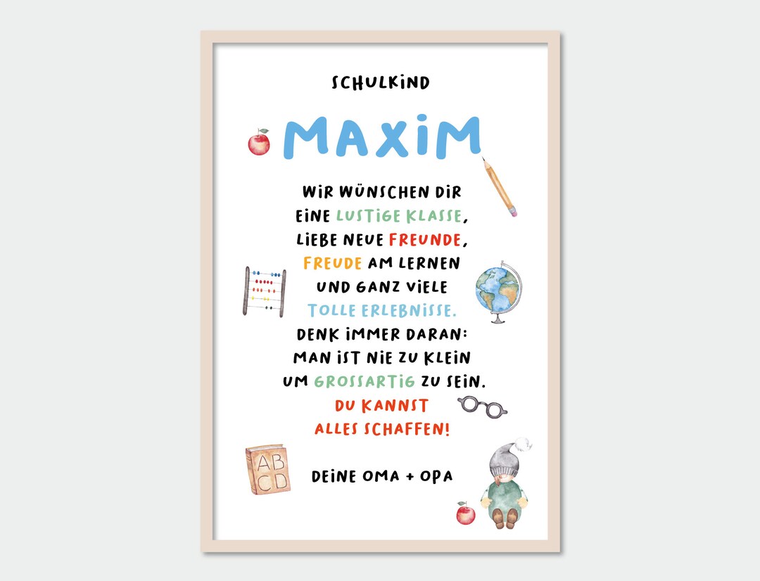 Poster Schulkind - Poster zur Einschulung - Geschenk Schulstart ...