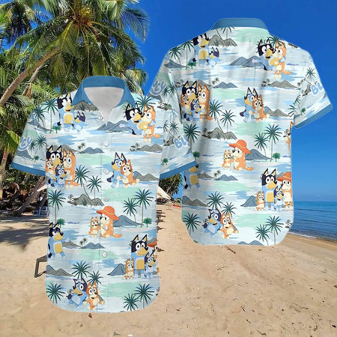 Bluey Summer Family Hawaiian Shirt Bluey and Bingo Beach Hawaiian Shirt ...